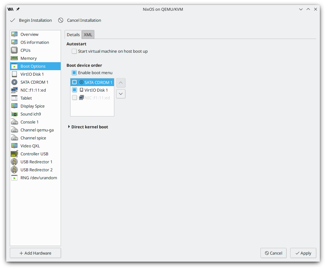 在 QEMU/KVM 虚拟机上安装 NixOS 发行版