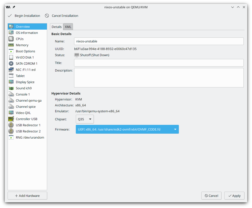 在 QEMU/KVM 虚拟机上安装 NixOS 发行版